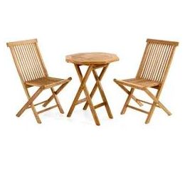 Garten-Essgruppe Vcm "3-tlg. Sitzgruppe Garten Tisch Stuhl Holz Teak", braun (braun,), Obermaterial: 100% Sonstiges Material (Ananasfaser) AM_PF ., Sitzm&ouml;bel-Sets