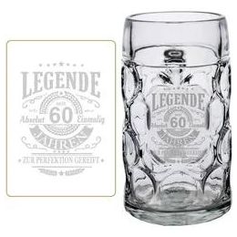 Bierkrug LUXENTU "Ma&szlig;krug mit Gravur Legende seit 60 Jahren 1,0 Liter transparent", bunt (transparent), 1 tlg., Glas, Trinkgef&auml;&szlig;e
