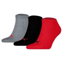 Sneakersocken Puma "Socken Sneaker Plain 3P 3er Pack", Damen, Gr. 43-46, bunt (schwarz, grau, rot), Obermaterial: 66% Baumwolle CO. 18% Polyamid PA. 14% Polyester PES. 2% Elasthan EL., Socken Sneakersocken