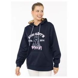 Hoodie Zwillingsherz "Ahoi K&auml;pt ́n", Damen, Gr. S/M, marine, Sweatware, Obermaterial: 80% Polyester, 20% Baumwolle, Sweatshirts Hoodie, Mini-Me,mit s&uuml;&szlig;em Seehund mit Kapit&auml;nsm&uuml;tze und K&auml;ngurutasche