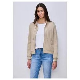 Cardigan Street One, Damen, Gr. 44, cotton beige, Web, 60% Baumwolle, 36% Polyester, 4% Elasthan, unifarben, comfort fit normal, hoch geschlossener Ausschnitt, Rippb&uuml;ndchen, Strickjacken, mit College-Style Details