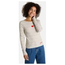LIEBLINGSST&Uuml;CK Langarmshirt LIEBLINGSST&Uuml;CK "SinaL", Damen, Gr. XXL, beige, Rippstrick, Obermaterial: 95% Baumwolle, 5% Elasthan, gemustert, gestreift, mehrfarbig, regular fit normal, Rundhals, abgesteppte Kante, Shirts Langarmshirt, mit Herzmotiv und Streifen