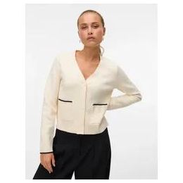 V&eacute;ro Moda Strickjacke VERO MODA "VMGOLD LS V-NECK CONTRAST CARDIGAN", Herren, Gr. M, birch detail:with schwarz, Strick, Obermaterial: 50% Viskose, 28% Polyester, 22% Nylon, unifarben, regular fit normal, V-Ausschnitt, Strickjacken Strickjacke