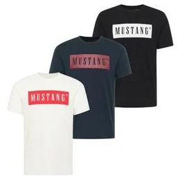 T-Shirt Mustang "T-Shirt Style Austin 3P 3er Pack", Damen, Gr. S, bunt (schwarz, wei&szlig;, dunkelblau), Obermaterial: 100% Baumwolle CO(Bio)., Shirts T-Shirt