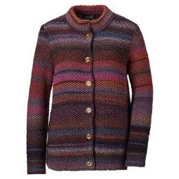 Strickjacke GOLDNER "Kurzgr&ouml;&szlig;e Multicolor Woll-Jacke mit Stehkragen", Damen, Gr. 20, blau (marine, rot, gemustert), Obermaterial: 53% Schurwolle WV. 47% Polyacryl PAN., Sonstiges, Strickjacken Strickjacke, Multicolor-Ringeloptik