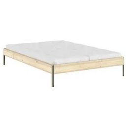 Bettgestell KARUP DESIGN "CORE BED Bodenbett, Holzrahmen, Futonbett, Jugendbett, Holzbett", raw, sage gr&uuml;n, B:146cm H:34cm L:206cm, Betten, Bettgestell, Massivholzbett mit Lattenrost, Kiefer massiv, Doppelbett ohne Kopfteil