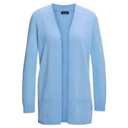 Strickjacke GOLDNER "Kurzgr&ouml;&szlig;e Langarm Feinstrick-Cardigan", Damen, Gr. 19, blau (pazifikblau), Obermaterial: 100% Kaschmir WS., figurumspielend, eng Rippe, Strickjacken Strickjacke, Ohne