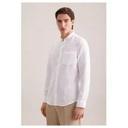 Leinenhemd Seidensticker "Schwarze Rose", Herren, Gr. M (39), normale &Auml;rmell&auml;ngen, wei&szlig;, 100% Leinen, unifarben, slim fit, 2-Knopf-Manschette, Hemden, Slim 1/1 Stehkragen Uni