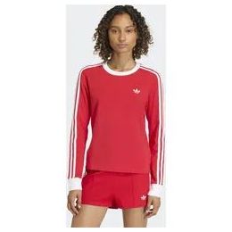 Langarmshirt Adidas ORIGINALS "3-STREIFEN LANG&Auml;RMLIGES, SCHMAL GESCHNITTEN", Damen, Gr. XXL, better scarlet, wei&szlig;, Obermaterial: 93% Baumwolle, 7% Elasthan, Rundhals, Shirts Langarmshirt