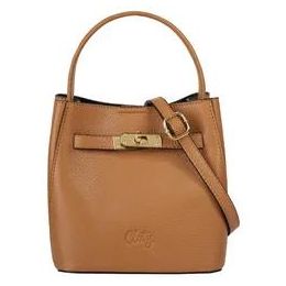 Umh&auml;ngetasche CLUTY, Damen, Gr. B/H/T: 18cm x 19cm x 13cm onesize, cognac, Leder, leicht gl&auml;nzend, unifarben, Taschen Umh&auml;ngetasche, echt Leder, Made in Italy
