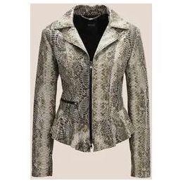 Madeleine Mode Lederjacke MADELEINE "Lederjacke Sportliche Kurzjacke mit Snake-Print", Damen, Gr. 46, wei&szlig; (wollwei&szlig;, multicolor), Obermaterial: 100% Ziegenveloursleder GOVL., Modern, normal, Jacken