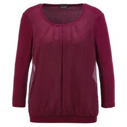 Kurzarmbluse GOLDNER "Kurzgr&ouml;&szlig;e Chiffon-Shirt mit 3/4-Arm, Rundhals", Damen, Gr. 26, rot (bordeaux), Obermaterial: 95% Viskose CV. 5% Elasthan EL., Casual, Gerade, Blusen, keine/nicht relevant