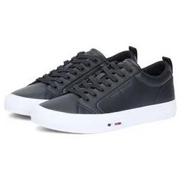 Sneaker Tommy Hilfiger "HARLEM STREET LTH", Herren, Gr. 42, schwarz, Leder, Lederimitat, Schuhe Sneaker, Freizeitschuh, Halbschuh, Schn&uuml;rschuh mit TH-Logo -klein ausfallend