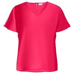 Shirtbluse Only CARMAKOMA "CARMETTA LIFE V-NECK SS TOP WVN NOOS", Damen, Gr. 42, raspberry, Jersey, Obermaterial: 100% Polyester, unifarben, regular fit normal, V-Ausschnitt, Blusen