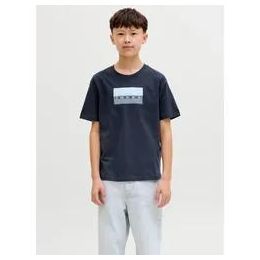Jack & Jones T-Shirt JACK & JONES JUNIOR "JCOFUSION DOTS PRINT TEE SS CN JNR", Jungen, Gr. 140, outer space, Single Jersey, Obermaterial: 100% Baumwolle, bedruckt, regular fit normal, Rundhals, Shirts T-Shirt