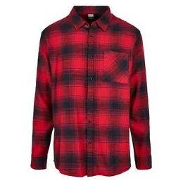 Langarm-Poloshirt Urban Classics "Urban Classics Herren Oversized Checked Grunge Shirt", Herren, Gr. L, schwarz, rot, 100% Baumwolle, kariert, oversize, amerikanischer Ausschnitt, Shirts