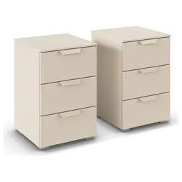 Nachtkommode Rauch "Nachttisch Nachtkonsole COSTA Set mit farblich passenden Metallgriffen", beige (champagner), griffe beige (champagner), B:40cm H:61cm T:42cm, Holzwerkstoff, Sideboards, je drei ger&auml;umige Schubladen MADE IN GERMANY