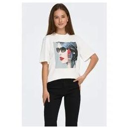 Kurzarmshirt Only "ONLSIFF S/S TOP BOX JRS", Damen, Gr. M, cloud dancer print:siff sunglasses, Jersey, Obermaterial: 100% Baumwolle, bedruckt, regular fit, Rundhals, Shirts