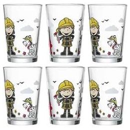 Ritzenhoff & Breker Kinderbecher RITZENHOFF & BREKER "Kindergl&auml;ser Feuerwehrmann Bernie 205 ml 6er Set bunt", bunt, Glas, Trinkgef&auml;&szlig;e, Kinderbecher