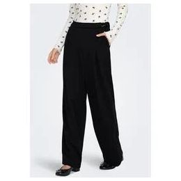 Anzughose Only "ONLSANIA LIFE WIDE BUCKLE PANT JRS", Damen, Gr. M, N-Gr, schwarz detail:silber buckle (sania), Jersey, Obermaterial: 95% Polyester, 5% Elasthan, unifarben, lang, Hosen Anzughose, Materialmix