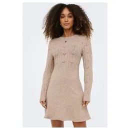 Strickkleid Only "ONLKATIA LIFE LS O-NECK CABL DRES EX KNT", Damen, Gr. S, N-Gr, beige detail:melange, Strick, Obermaterial: 50% Viskose, 27% Nylon, 23% Polyester, meliert, regular fit Midi, Rundhals, Kleider Strickkleid, Viskosemischung, regular fit, Rundhals