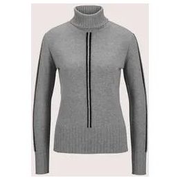 Madeleine Mode Longpullover MADELEINE "Kaschmirpullover Moderner Wollpullover mit Ajour-Muster", Damen, Gr. 44/46, schwarz (graphit, schwarz, melange), Obermaterial: 90% Schurwolle WV. 10% Kaschmir WS., Modern, normal, Rollkragen, Pullover Longpullover