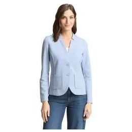 Sweatblazer Tom Tailor "Ottoman", Damen, Gr. M, kentucky blau melange, Jersey, Obermaterial: 54% Baumwolle, 43% Polyester, 3% Elasthan, meliert, tailliert taillenbedeckt, V-Ausschnitt, Blazer, mit aufgesetzten Taschen und Struktur