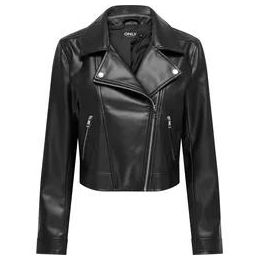 Lederimitatjacke Only "ONLAVELYN FAUX LEATHER BIKER OTW ZL", Damen, Gr. XS, schwarz, Web, Obermaterial: 100% Polyester, unifarben, regular fit kurz, V-Ausschnitt, Jacken, mit Biker-Style Details