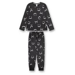 Schlafanzug Sanetta "Pyjama", M&auml;dchen, Gr. 140, bunt (schwarz, wei&szlig;), Obermaterial: 100% Baumwolle CO., Homewear-Sets Schlafanzug