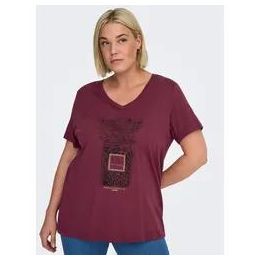 Kurzarmshirt Only CARMAKOMA "CARLYDIA LIFE SS V-NECK REG TEE JRS", Damen, Gr. M, zinfandel print:perffume, Jersey, Obermaterial: 100% Baumwolle, bedruckt, regular fit, V-Ausschnitt, Shirts
