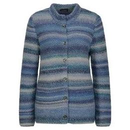 Strickjacke GOLDNER "Multicolor Woll-Jacke mit Stehkragen", Damen, Gr. 50, blau (blau, hellblau, gemustert), Obermaterial: 53% Schurwolle WV. 47% Polyacryl PAN., Sonstiges, Strickjacken Strickjacke, Multicolor-Ringeloptik