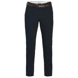 Jack & Jones Chinohose JACK & JONES "JPSTMARCO ADAM BELTED CHINO", Herren, Gr. 33, L&auml;nge 32, schwarz navy, Web, Obermaterial: 98% Baumwolle, 2% Elasthan, unifarben, slim fit kn&ouml;chellang, Hosen Chinohose
