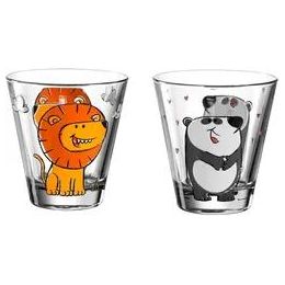 Kinderbecher Leonardo "Kinderbecher Bambini 215 ml 2er Set", bunt (l&ouml;we, panda), Glas, Trinkgef&auml;&szlig;e, Kinderbecher