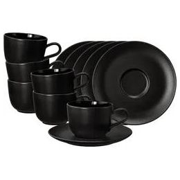 Tasse Seltmann Weiden "Kaffeetassen mit Untertassen Liberty Velvet Black 260 ml 6er Set schwarz", schwarz, 6 tlg., Porzellan, Trinkgef&auml;&szlig;e, Tasse