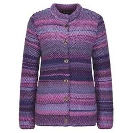 Strickjacke GOLDNER "Multicolor Woll-Jacke mit Stehkragen", Damen, Gr. 44, lila (lila, flieder, gemustert), Obermaterial: 53% Schurwolle WV. 47% Polyacryl PAN., Sonstiges, Strickjacken Strickjacke, Multicolor-Ringeloptik