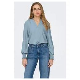 Blusenshirt Only "ONLMETTE V-NECK LS SMOCK TOP NOOS WVN", Damen, Gr. M, celestial blau, Web, Obermaterial: 100% Polyester, unifarben, regular fit normal, V-Ausschnitt, gesmokt, Shirts Blusenshirt, Kunstfaser, regular fit