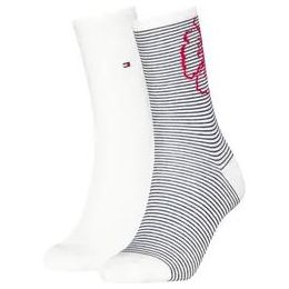 Socken Tommy Hilfiger "TH WOMEN SOCK 2P FLOWER STRIPE", Damen, Gr. 35-38, wei&szlig;, Obermaterial: 66% Baumwolle, 33% Polyamid, 1% Elasthan, Socken Socken