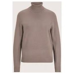 Madeleine Mode Longpullover MADELEINE "Strickpullover Schmaler Feinstrickpullover", Damen, Gr. 44/46, beige (taupe, melange), Obermaterial: 70% Viskose CV. 30% Polyamid PA., Modern, normal, Rollkragen, Pullover Longpullover, Feinstrick