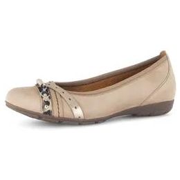 Ballerina Gabor, Damen, Gr. 38,5, sand kombiniert, Ziegenveloursleder, Schuhe Ballerina, Businessschuh, Schlupfschuh mit Zierelementen in Metallicoptik