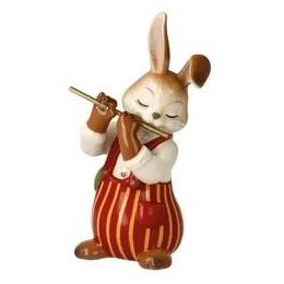 Osterhase Goebel "lustiger Fl&ouml;tist", bunt, B:4cm H:8cm T:4cm, Steingut, Dekofiguren