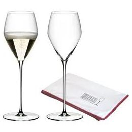 Champagnerglas "Champagner Gl&auml;ser + Poliertuch Veloce 327 ml 2er Set transparent", bunt (transparent), Glas, RIEDEL THE WINE GLASS COMPANY, Trinkgef&auml;&szlig;e