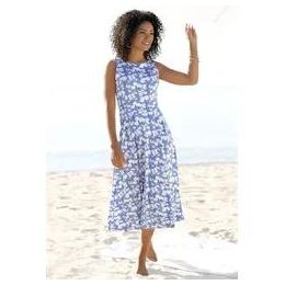 Beach Time Sommerkleid BEACHTIME, Damen, Gr. 38, N-Gr, blau, creme bedruckt, Jersey, Obermaterial: 60% Viskose, 35% Polyester, 5% Elasthan, bedruckt, gebl&uuml;mt, figurumspielend ca. Mitte Wade, Rundhals, Kleider Sommerkleid