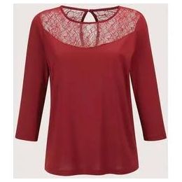 Madeleine Mode Kurzarmshirt MADELEINE "Shirt mit Spitze Rundhals-Shirt mit Spitze", Damen, Gr. 44, rot (rubinrot), Obermaterial: 50% Baumwolle CO. 50% Modal CMD., Modern, normal, U-Boot-Ausschnitt, Shirts