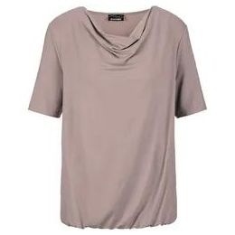 Kurzarmshirt GOLDNER "Blusenshirt mit Wasserfallausschnitt", Damen, Gr. 48, beige (taupe), Obermaterial: 95% Viskose CV. 5% Elasthan EL., Basic, figurumspielend, Gerade, Shirts, Wasserfallausschnitt