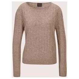 Madeleine Mode Longpullover MADELEINE "Strickpullover Eleganter Wollpullover mit Zopfmuster", Damen, Gr. 40/42, beige (taupe, melange), Obermaterial: 100% Schurwolle WV., Modern, Pullover Longpullover, Allover-Zopfmuster