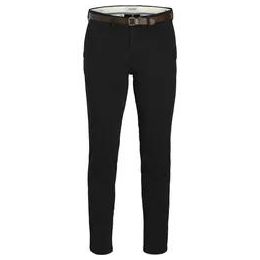 Jack & Jones Chinohose JACK & JONES "JPSTMARCO ADAM BELTED CHINO", Herren, Gr. 32, L&auml;nge 30, schwarz, Web, Obermaterial: 98% Baumwolle, 2% Elasthan, unifarben, slim fit kn&ouml;chellang, Hosen Chinohose