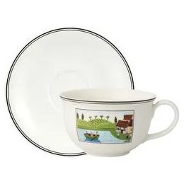 Villeroy & Boch Tasse VILLEROY & BOCH "Caf&eacute; au lait Obertasse mit Untertasse Charm & Breakfast Design Naif 500 ml wei&szlig;-bunt", bunt (wei&szlig;, bunt), Porzellan, Trinkgef&auml;&szlig;e, Tasse