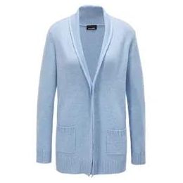 Strickjacke GOLDNER "Langarm Cardigan aus Merino", Damen, Gr. 40, blau (hellblau, melange), Obermaterial: 100% Schurwolle WV., figurumspielend, Rippe, Strickjacken Strickjacke, Schalkragen
