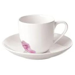 Villeroy & Boch Tasse VILLEROY & BOCH "Espressotasse mit Untertasse Rose Garden 70 ml wei&szlig;", wei&szlig;, Porzellan, Trinkgef&auml;&szlig;e, Tasse