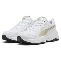 Sneaker Puma "Cilia Mode Metallic Whisper Sneakers Damen", Damen, Gr. 36, wei&szlig; gold schwarz, Obermaterial: Synthetik, Textil. Futter: Textil. Innensohle: Keine Angabe. Laufsohle: Synthetik, Gummi, Schuhe Sneaker